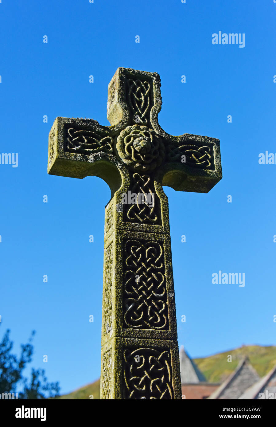 Ornamental stone cross. All Saints Church. Watermillock, Lake District ...