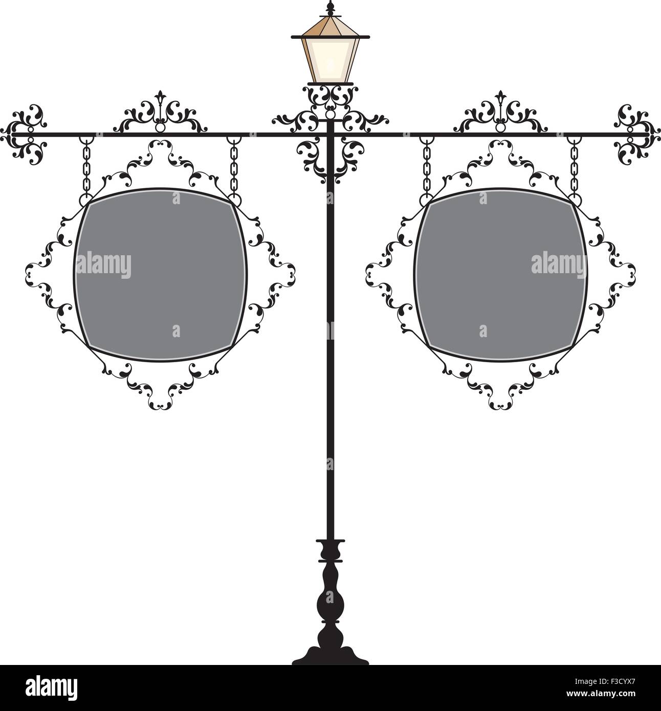 Wrought Iron Signage With Lamp, Lantern Vector Art Stock Vector Image ...