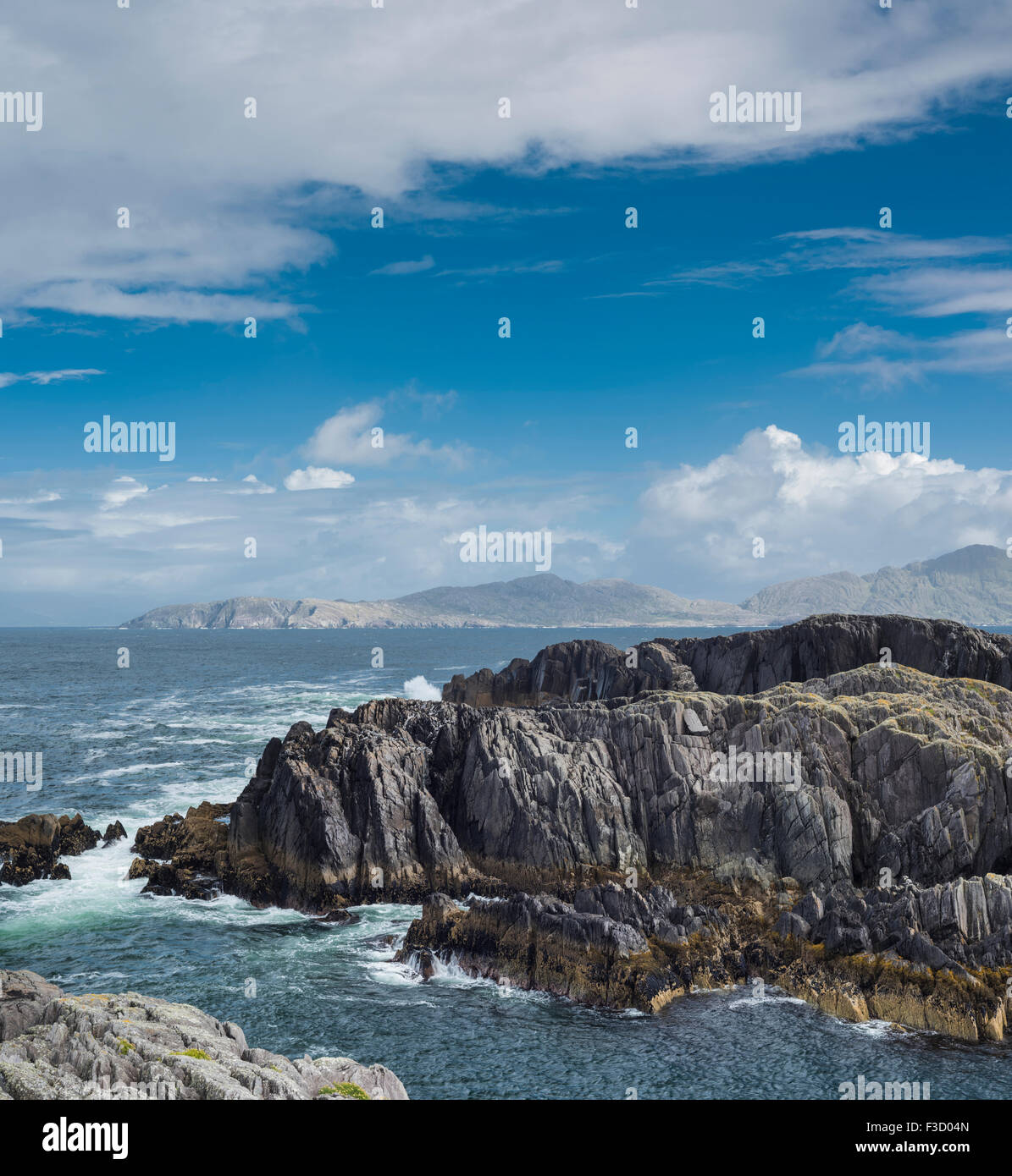 View from the Beara Way walking path in Garinish across Ballydonegan ...
