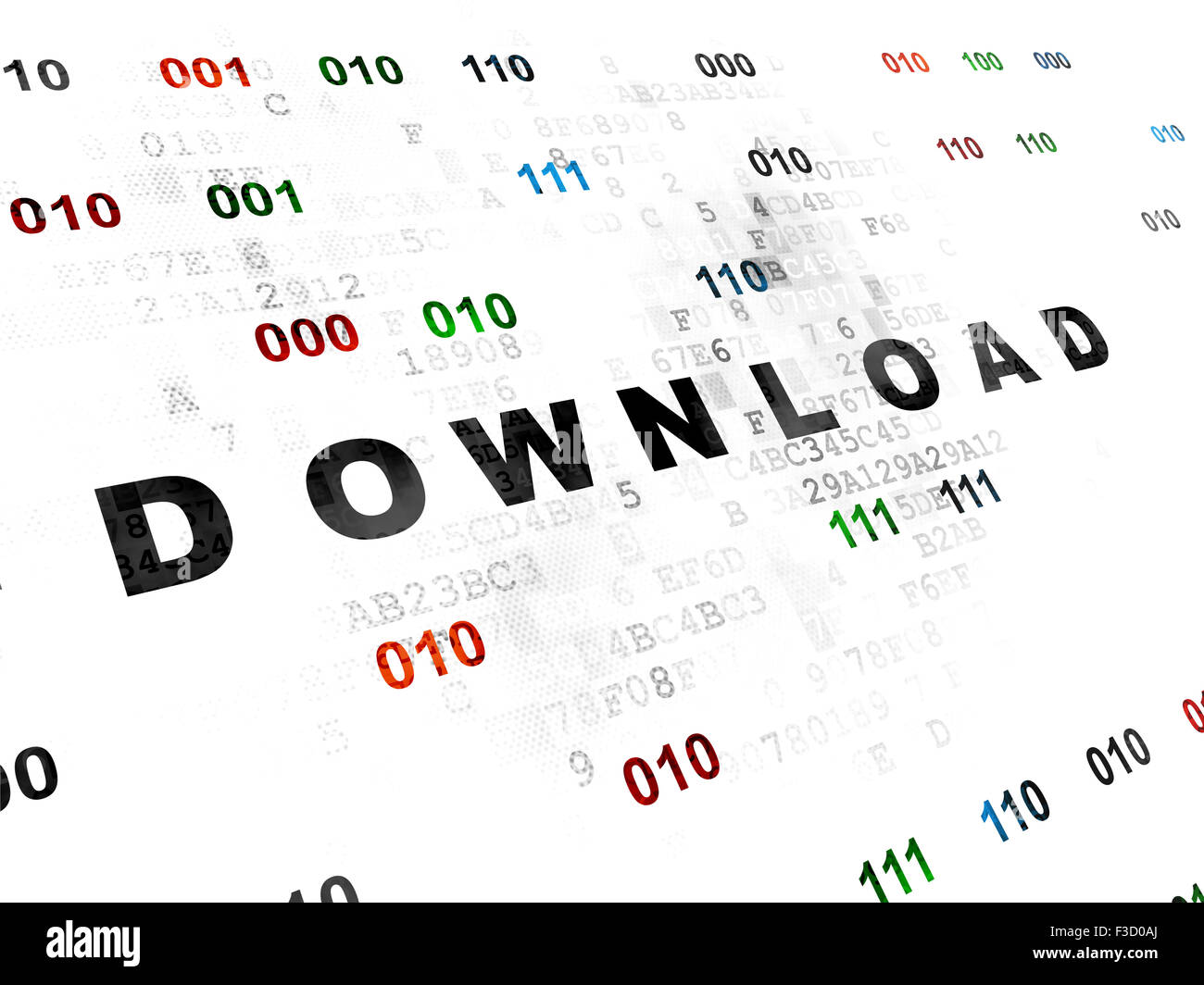 Web development concept: Pixelated black text Download on Digital wall background with Binary ...