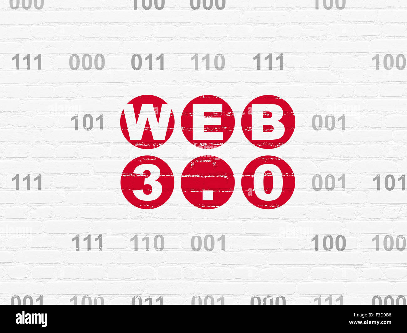Web development concept: Painted red text Web 3.0 on White Brick wall background with Binary ...