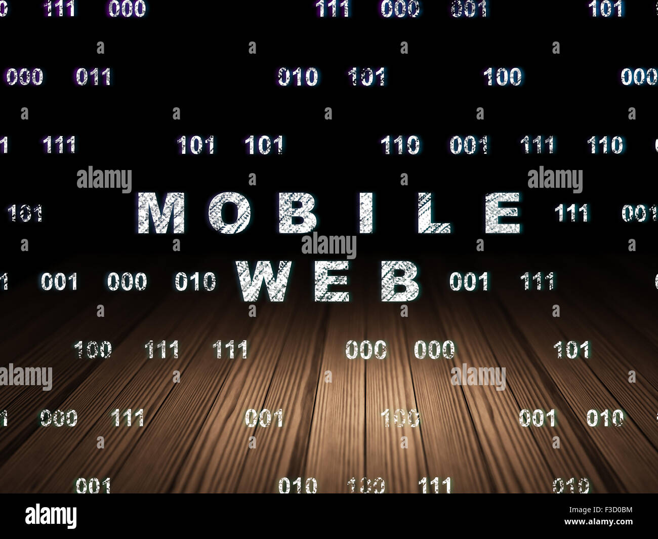 Web development concept: Glowing text Mobile Web in grunge dark room ...