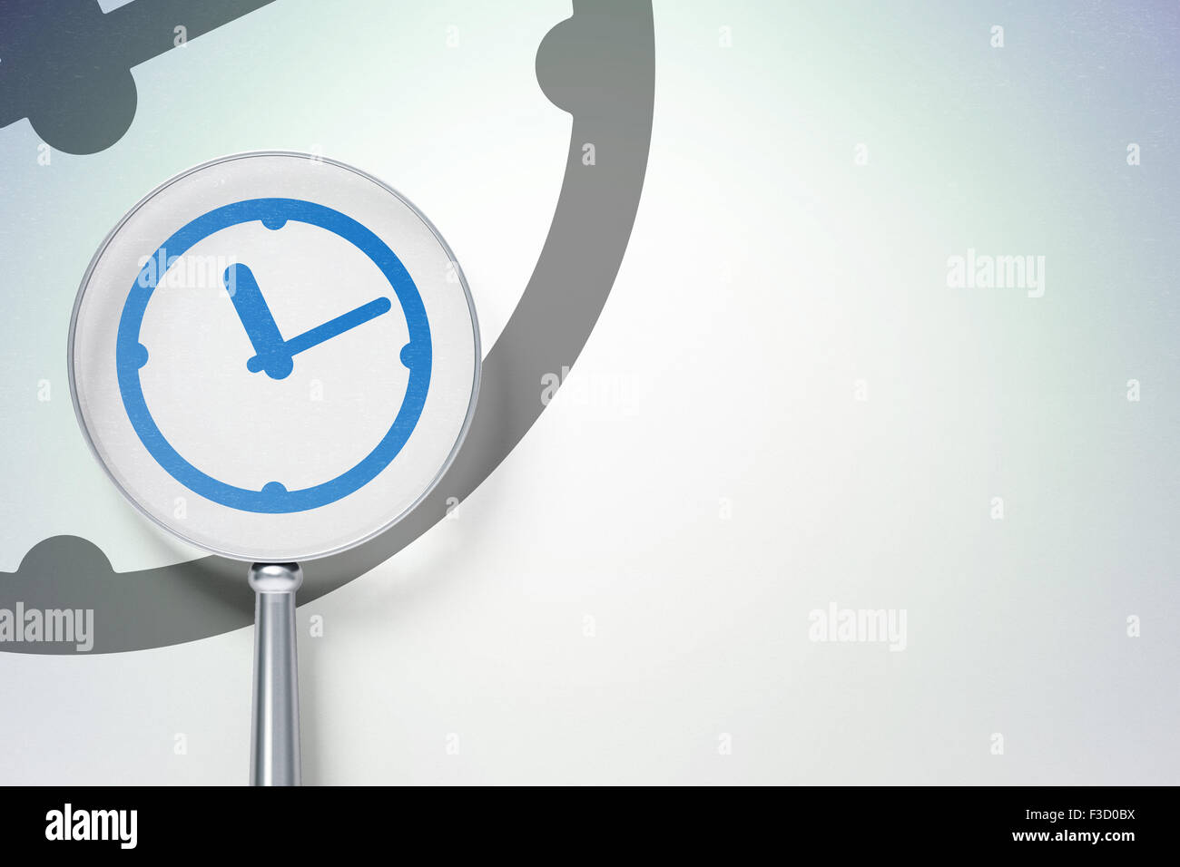 Timeline concept: magnifying optical glass with Clock icon on digital ...