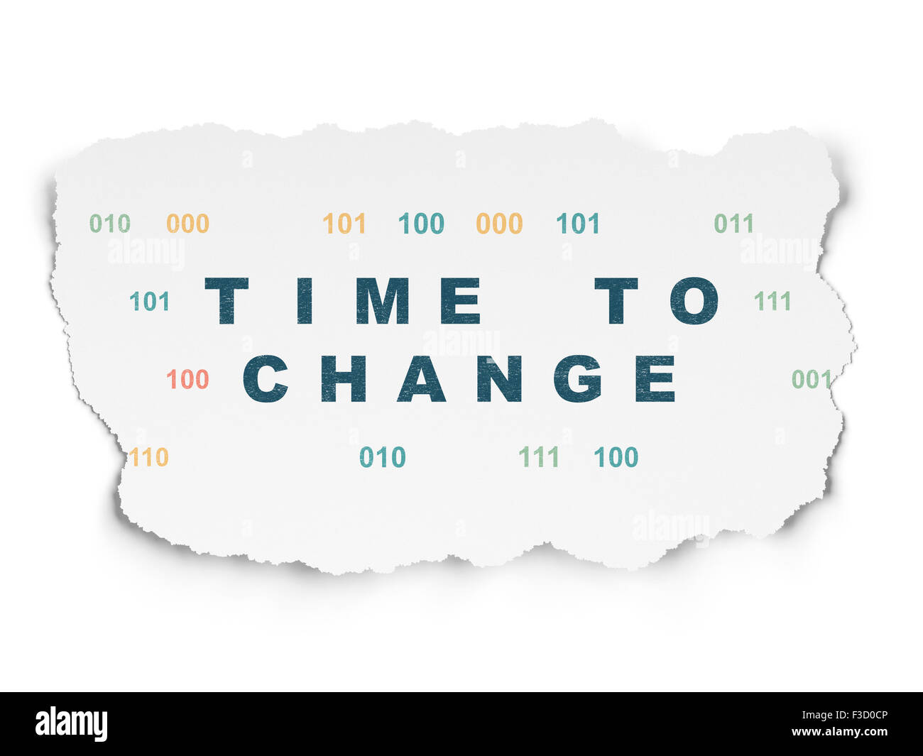 Time concept: Painted blue text Time to Change on Torn Paper background with Binary Code Stock ...