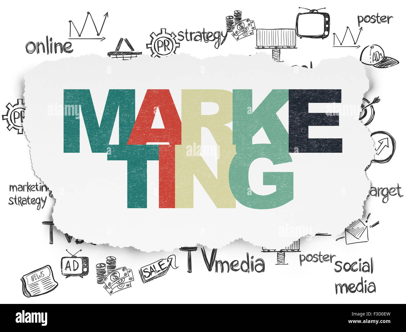 Advertising concept: Painted multicolor text Marketing on Torn Paper ...