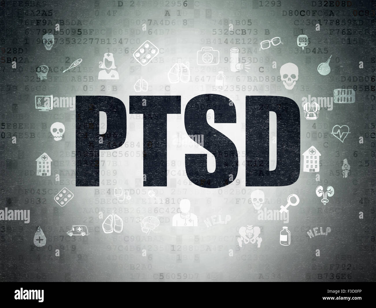 Medicine concept: Painted black text PTSD on Digital Paper background ...