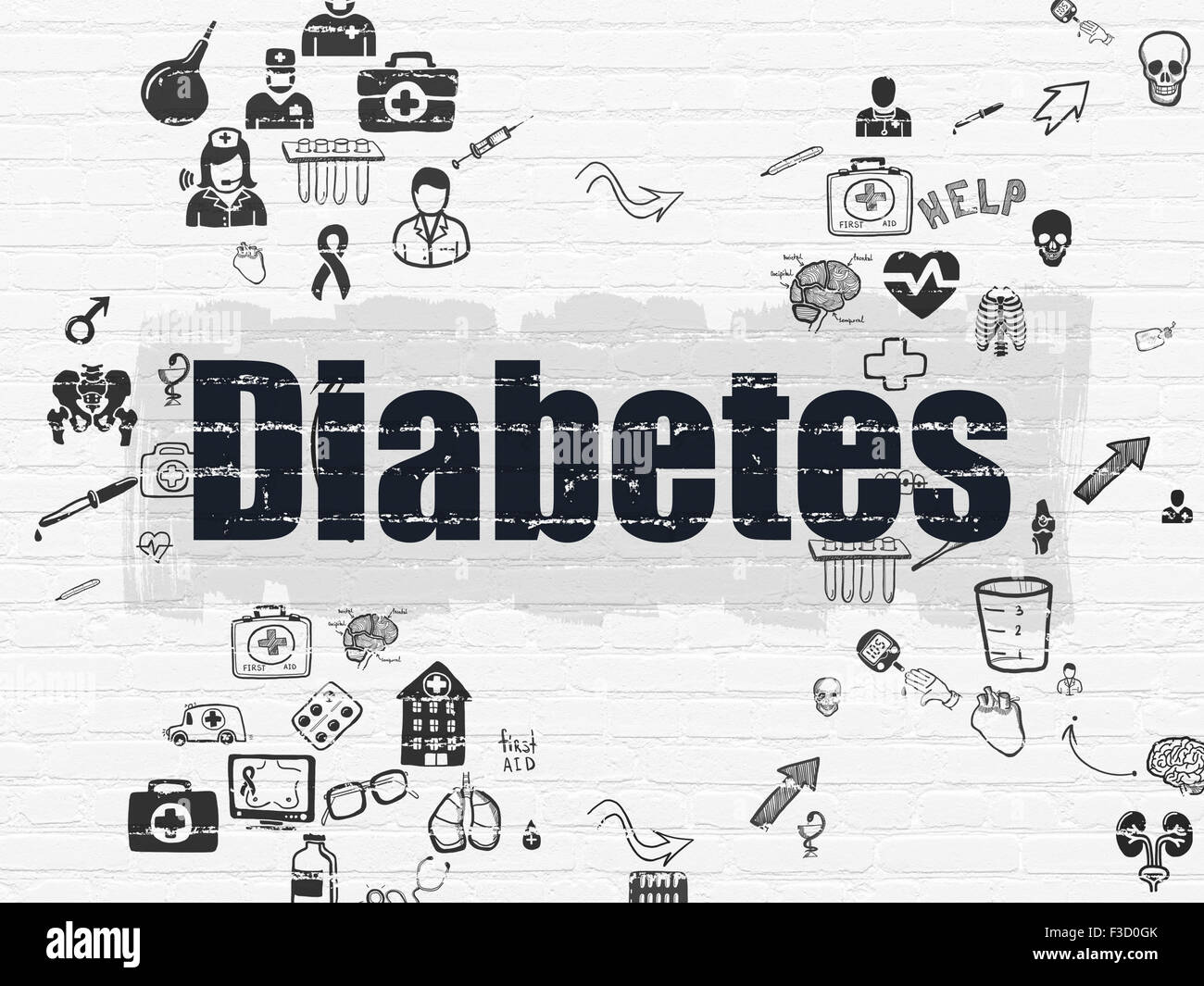 Health concept: Painted black text Diabetes on White Brick wall ...
