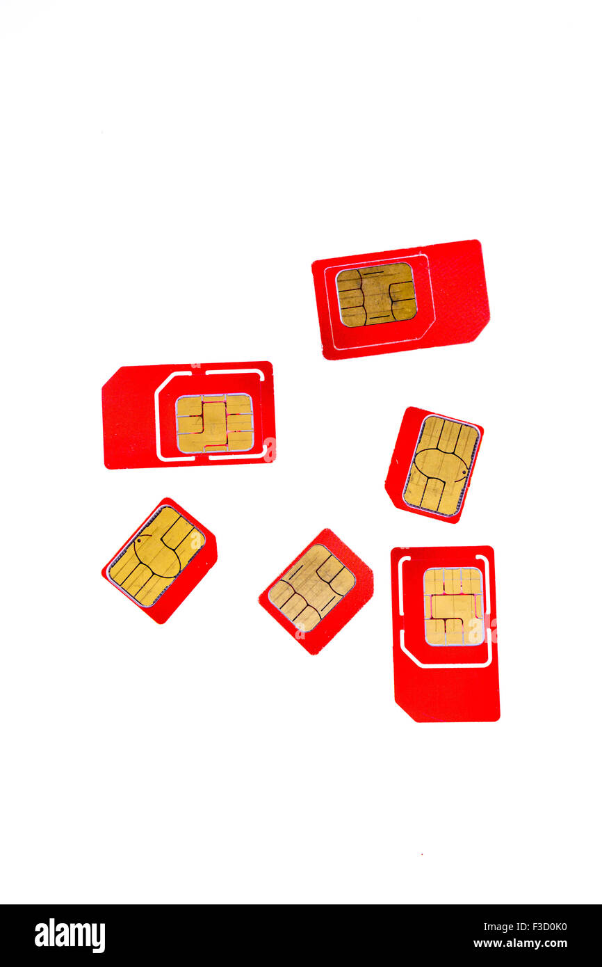 Stack of red sim card on white background Stock Photo - Alamy
