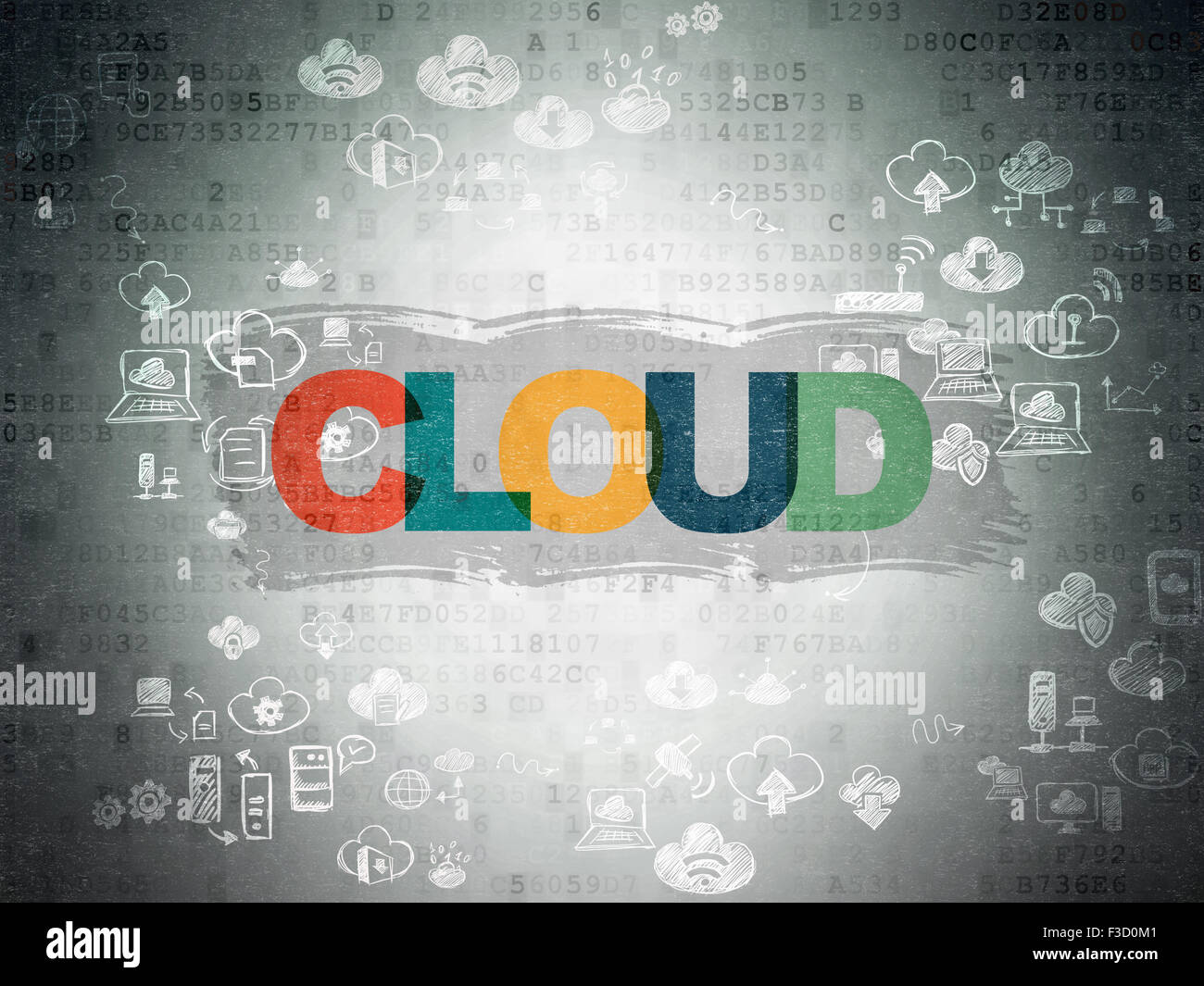 Cloud technology concept: Painted multicolor text Cloud on Digital Paper background with Scheme ...