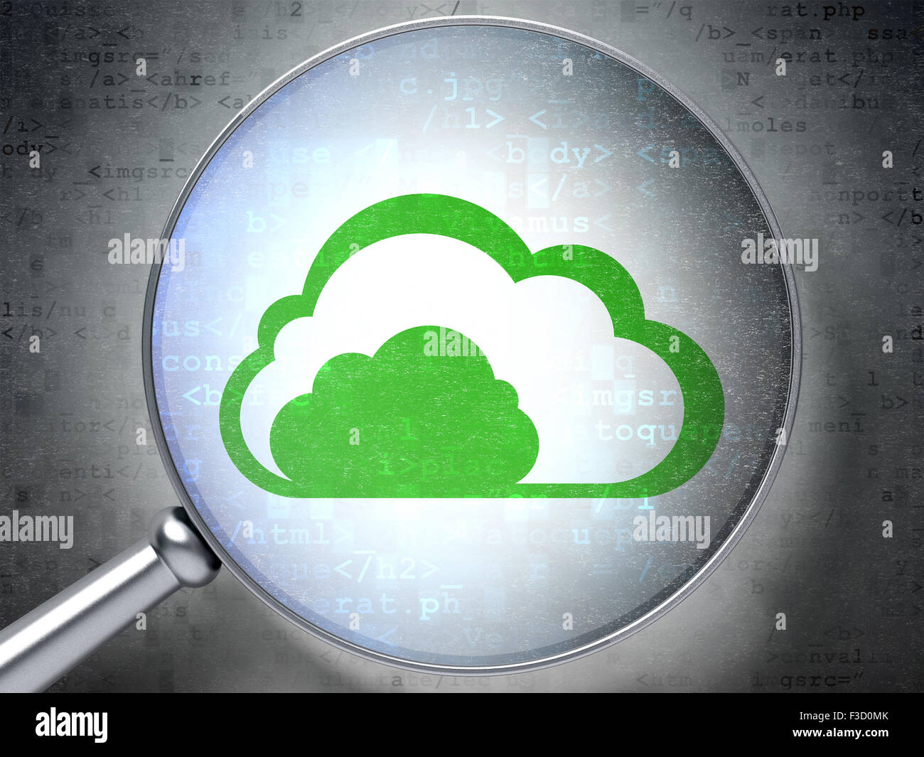 Cloud technology concept: magnifying optical glass with Cloud icon on ...