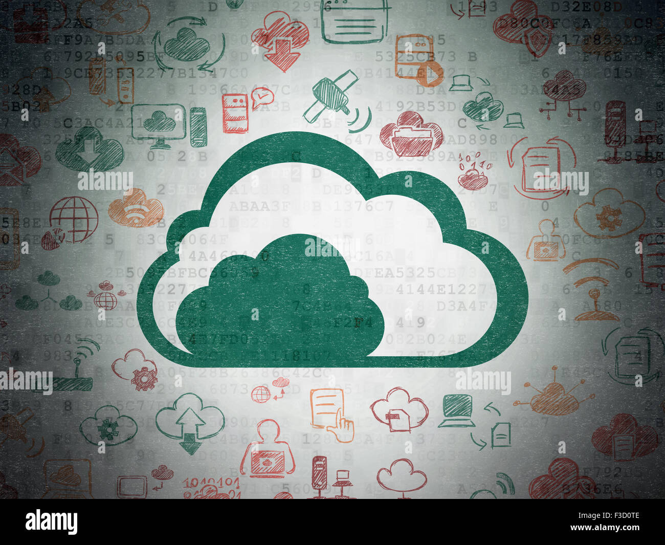 Cloud technology concept: Painted green Cloud icon on Digital Paper ...