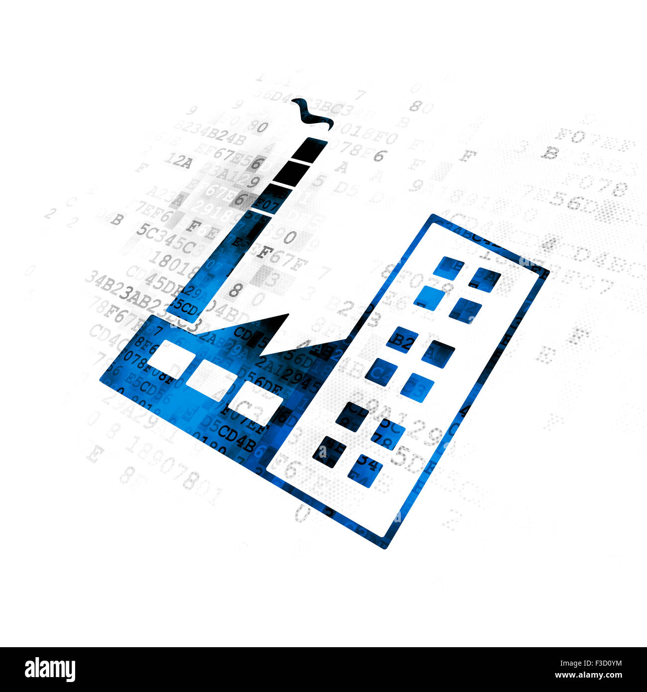 Industry concept: Pixelated blue Industry Building icon on Digital ...