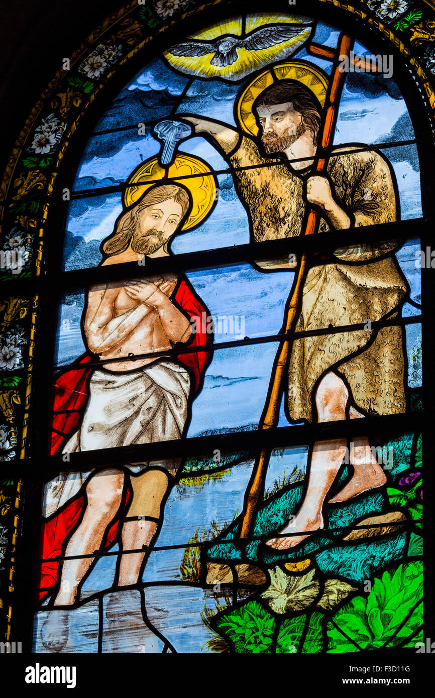 Stained glass window baptism of christ parish church Notre-Dame Saint ...