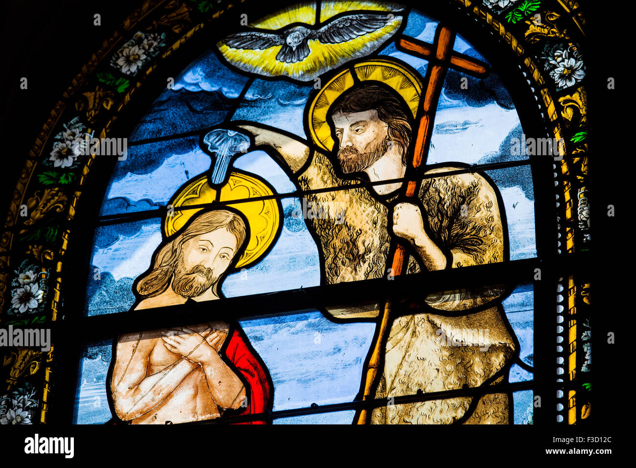 Stained glass window baptism of christ parish church Notre-Dame Saint ...