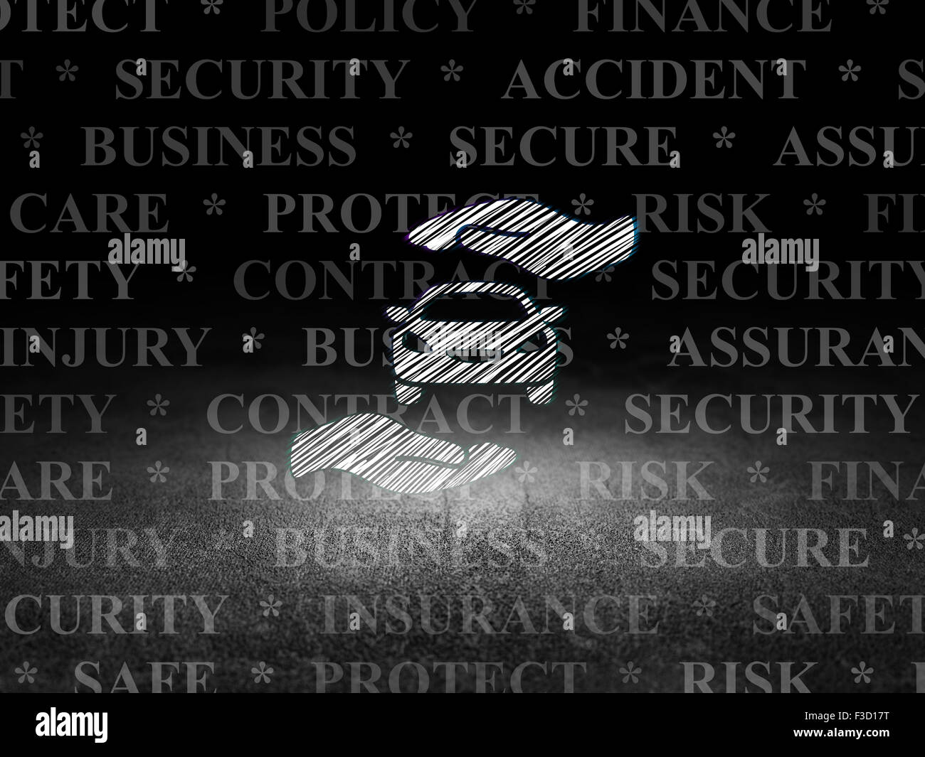 Insurance concept: Glowing Car And Palm icon in grunge dark room with ...