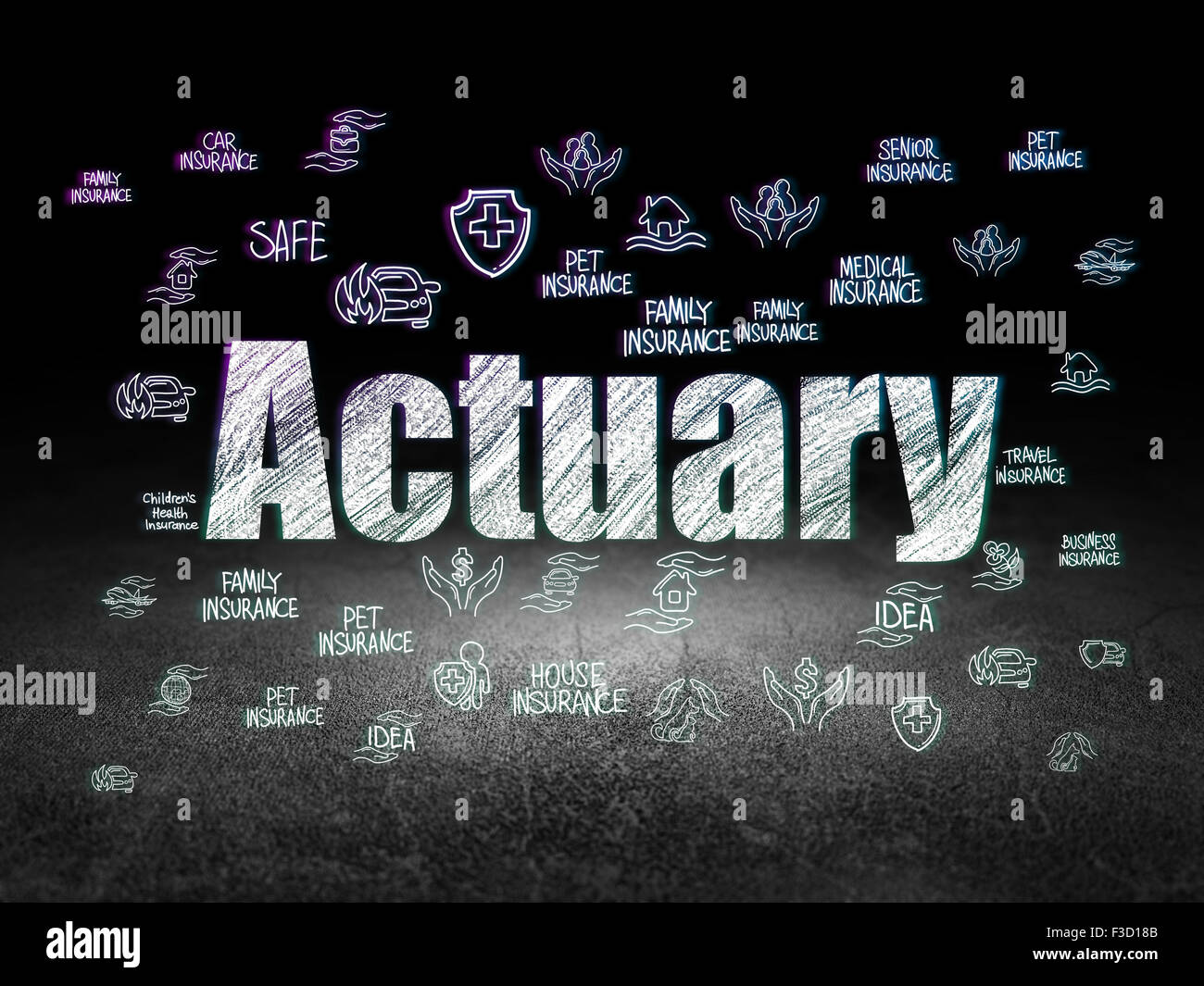 Insurance concept: Glowing text Actuary, Hand Drawn Insurance Icons in ...