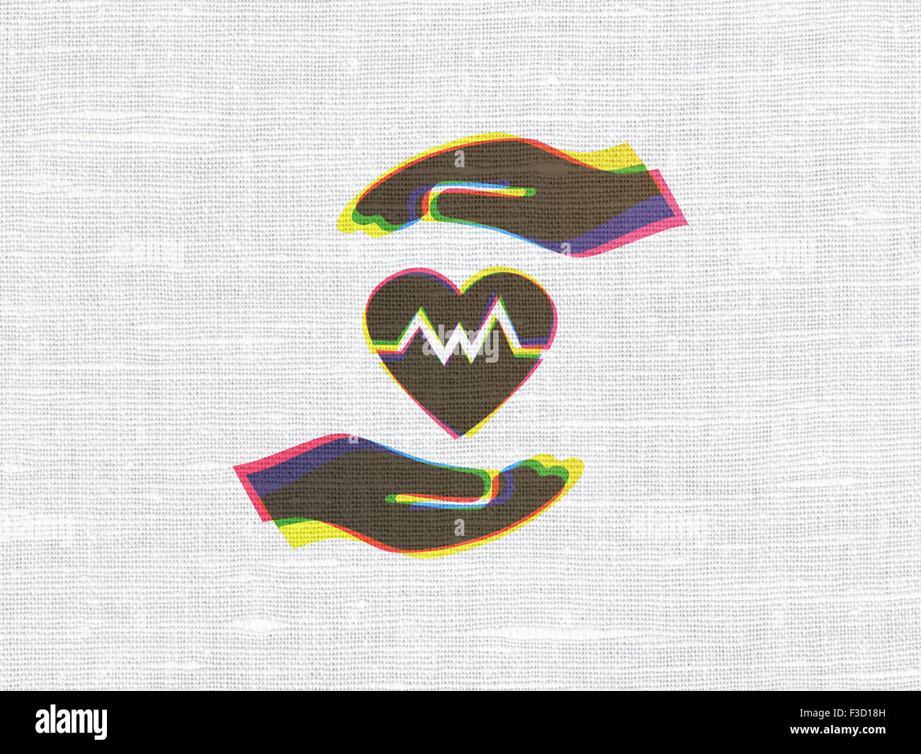 Insurance concept: CMYK Heart And Palm on linen fabric texture ...