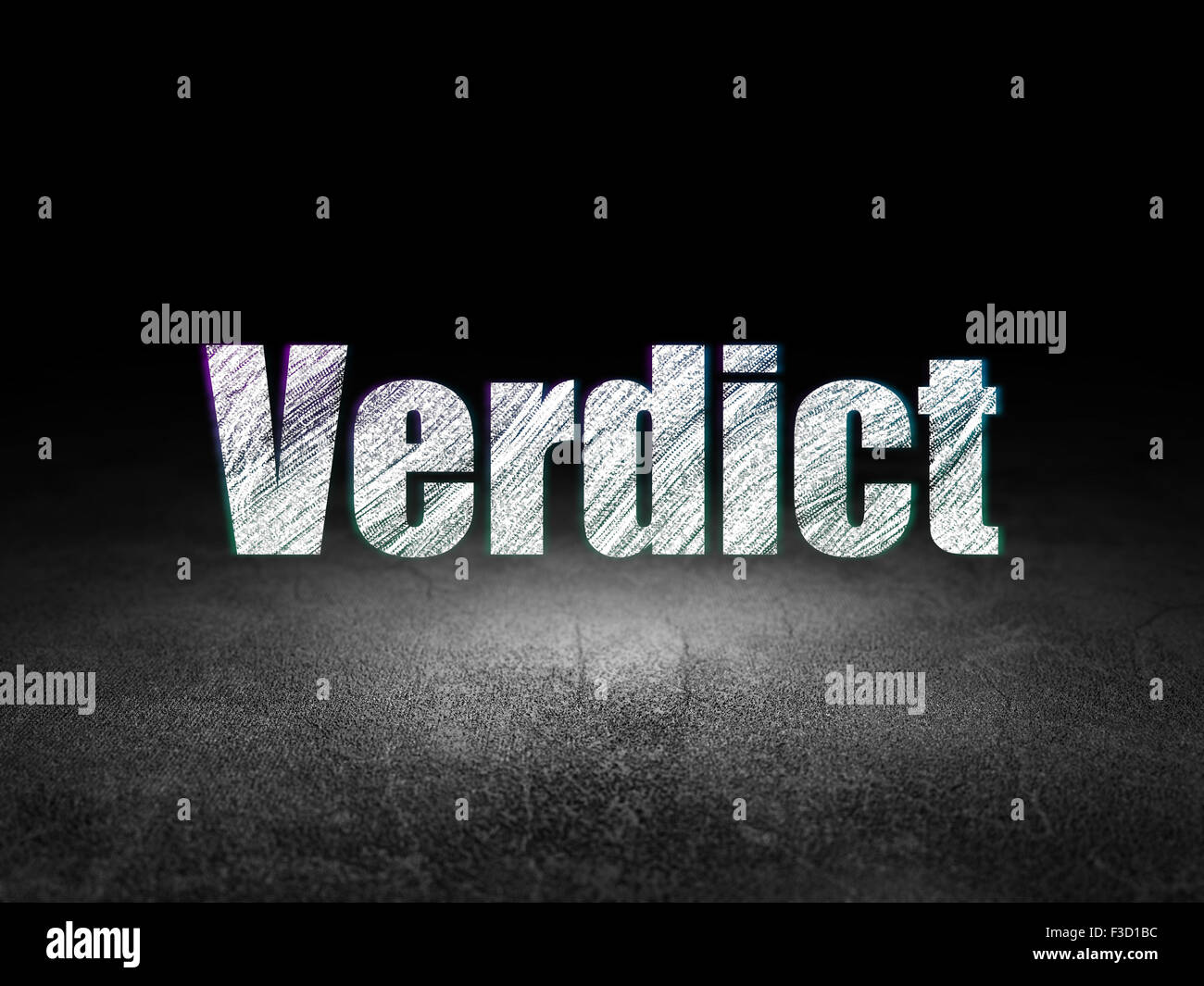 Law concept: Glowing text Verdict in grunge dark room with Dirty Floor ...