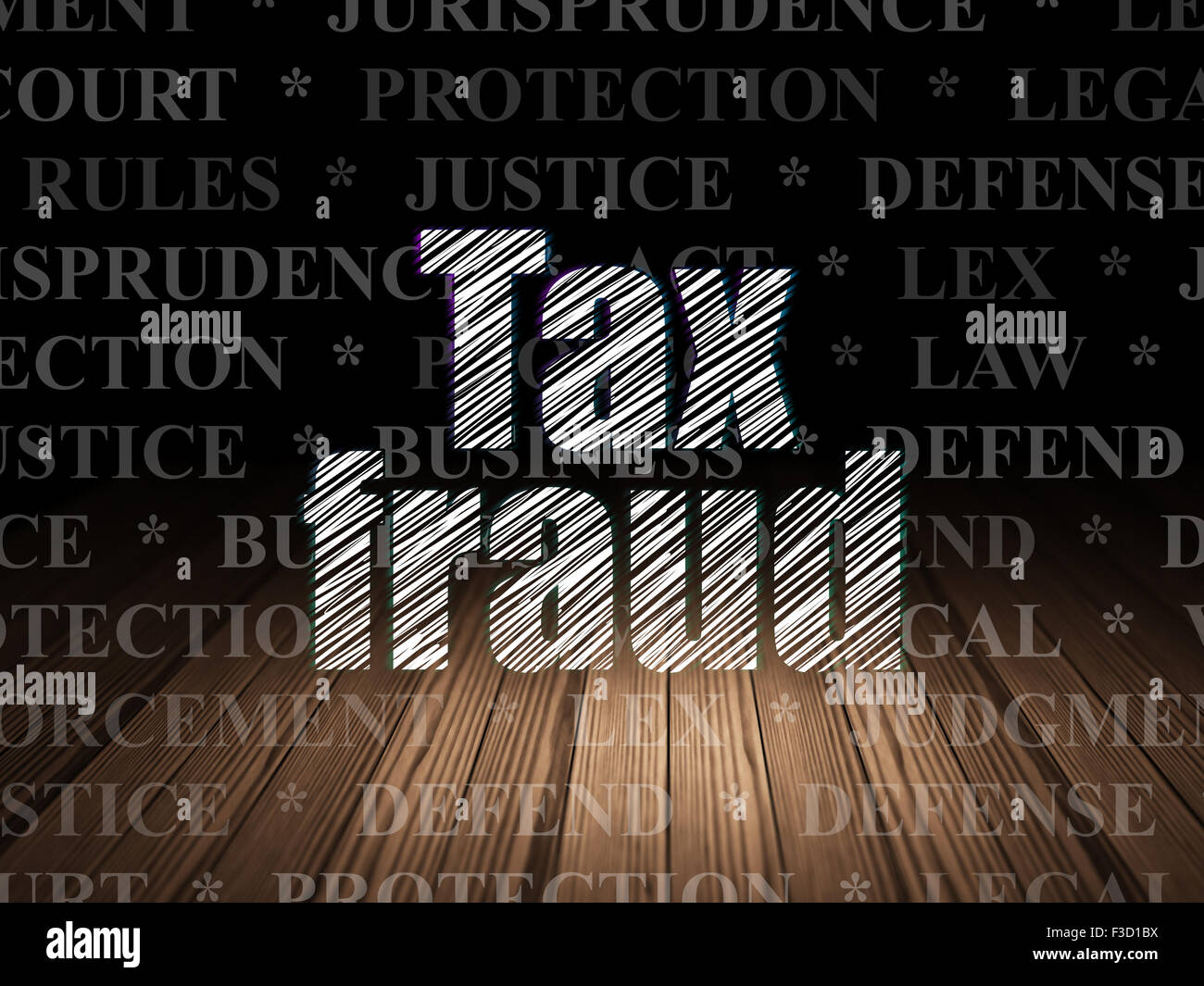 Law concept: Glowing text Tax Fraud in grunge dark room with Wooden ...