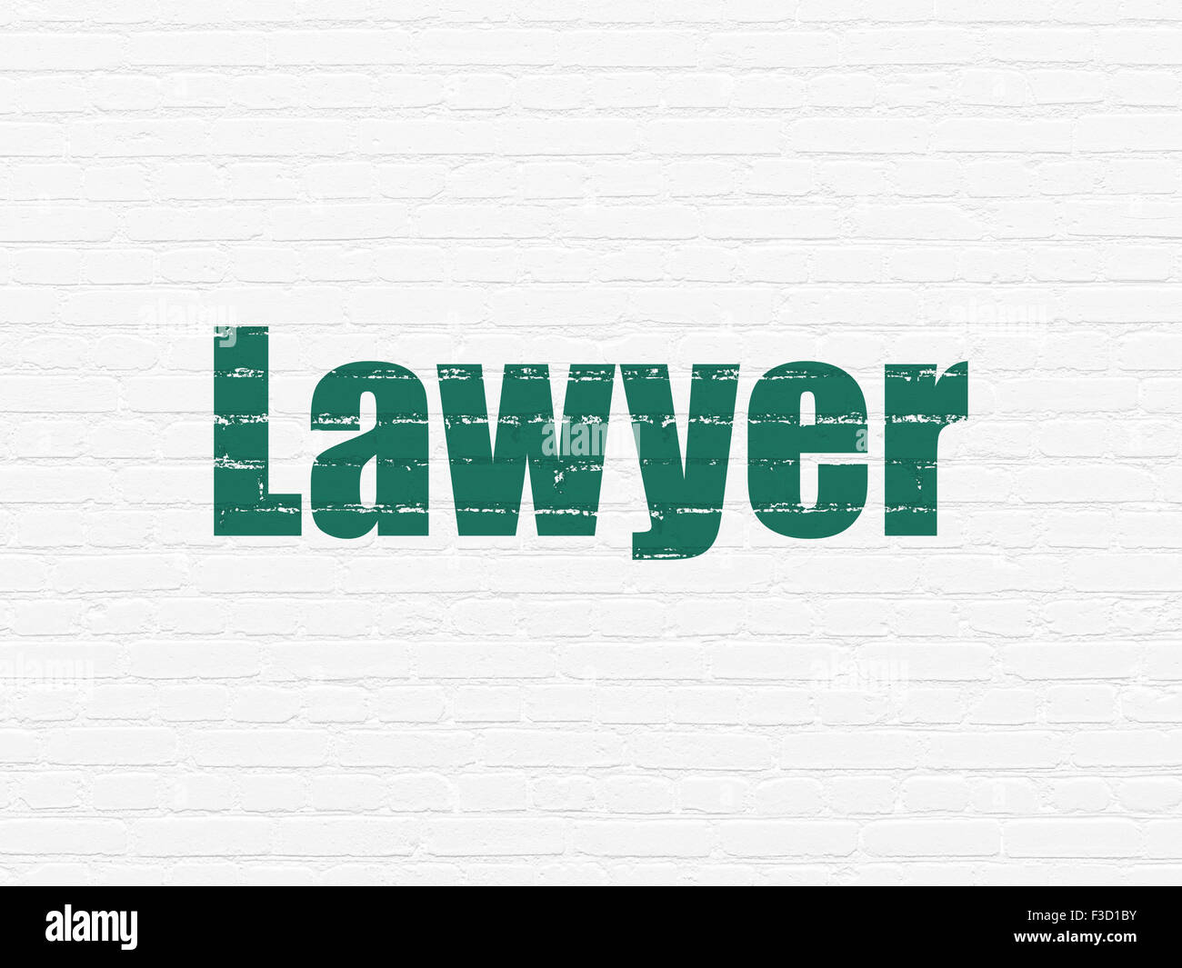 Law concept: Painted green text Lawyer on White Brick wall background ...