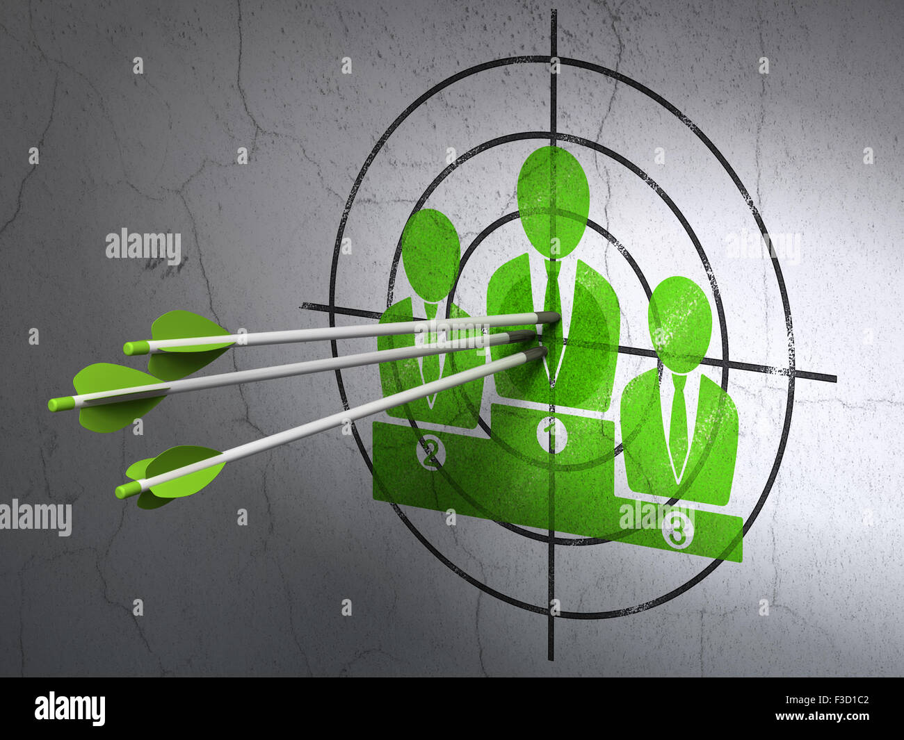 Success law concept: arrows hitting the center of Green Business Team ...