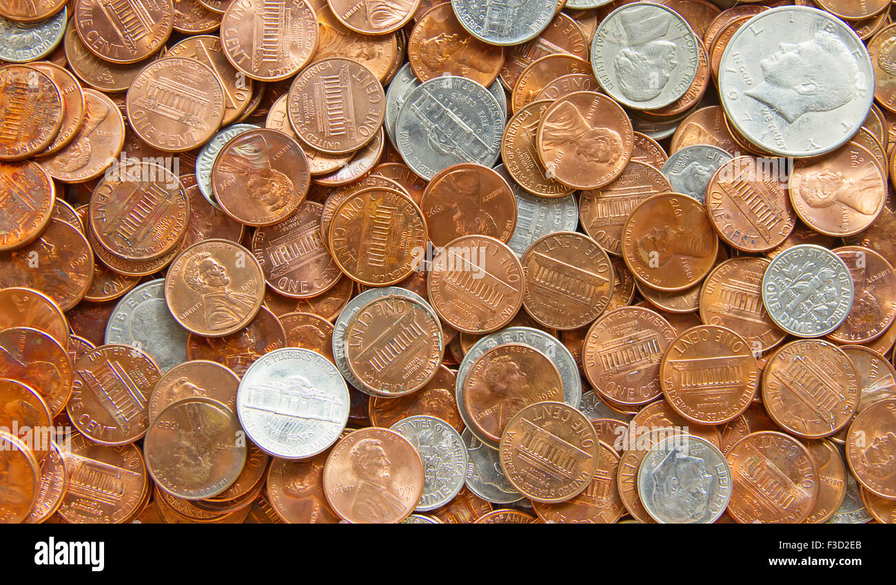 Huge pile of the US coins Stock Photo - Alamy