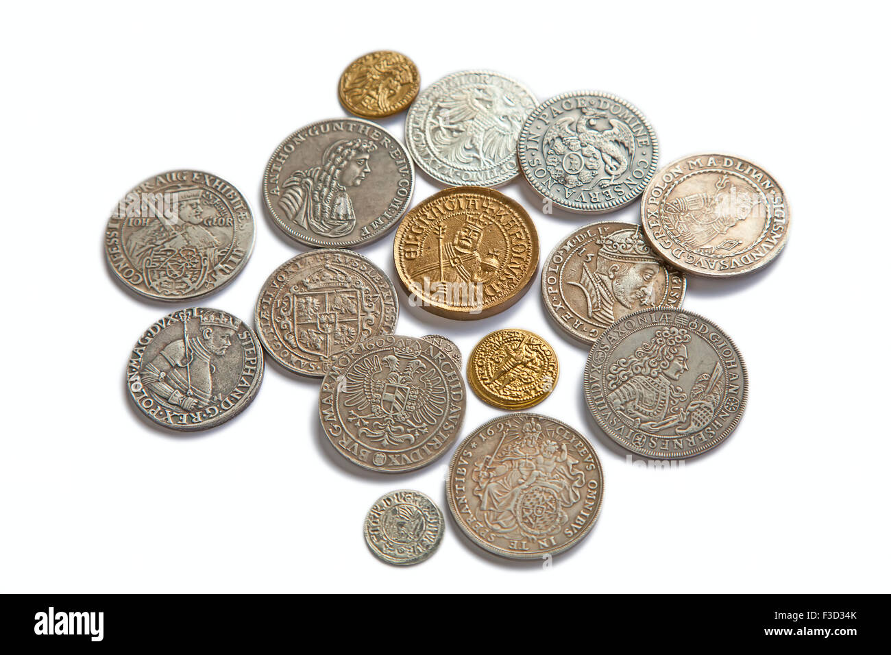 Collection of the medieval coins on the white background Stock Photo ...