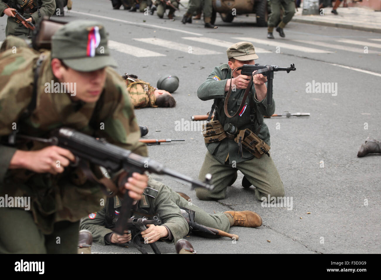 Reenactors uniformed as soldiers of the Russian Liberation Army (ROA ...