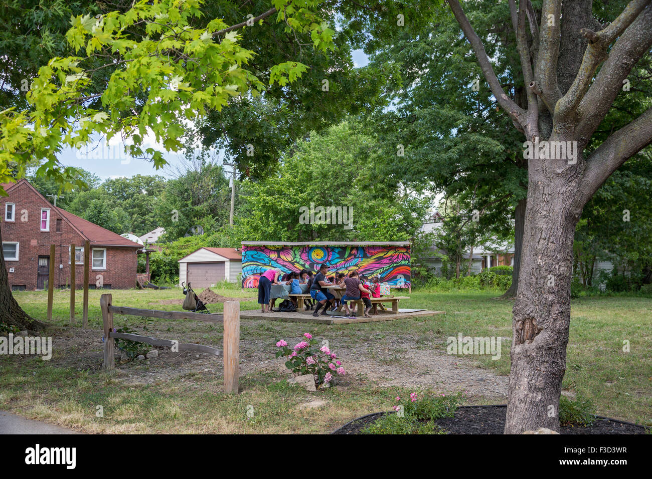 Detroit, Michigan - Children work on an art project in a park created ...