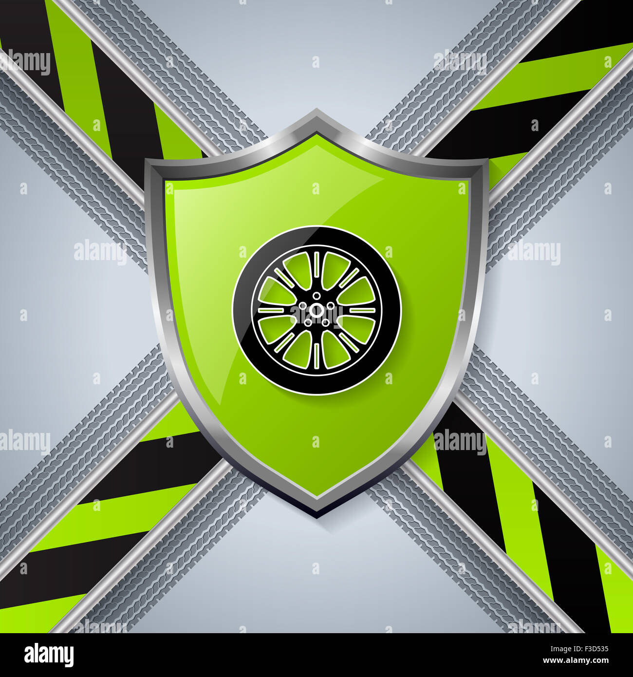 Abstract tire and wheel background design with shield for advertisement ...