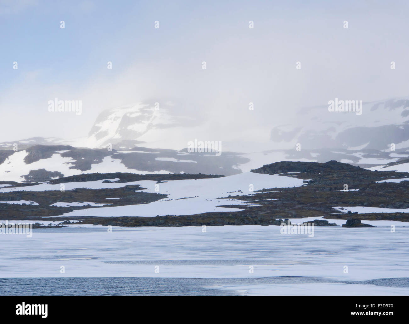 Norwegian mountain panorama, Finse lake and Hardangerjokelen glacier ...