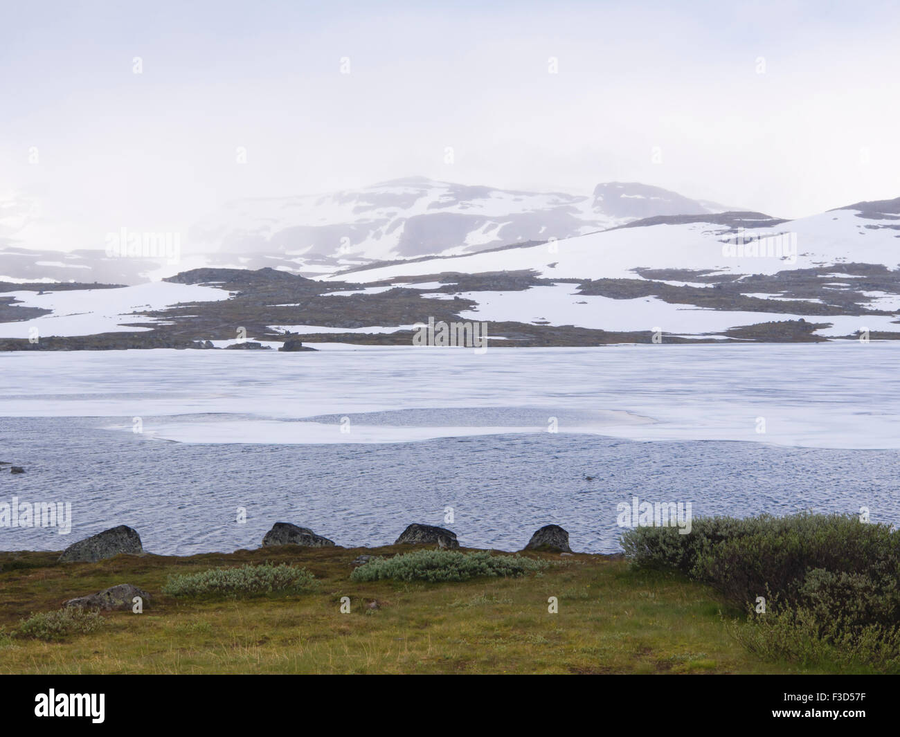 Norwegian mountain panorama, Finse lake, Hardangervidda Norway, some ...