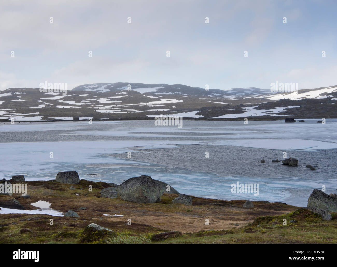 Norwegian mountain panorama, Finse lake, Hardangervidda Norway, some ...