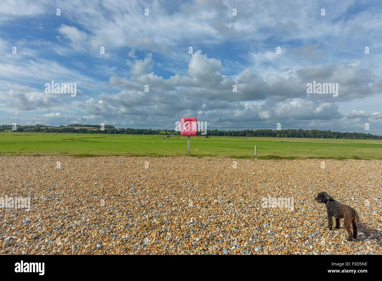 Winchelsea Beach looking over to Pett Level marshland. East Sussex ...