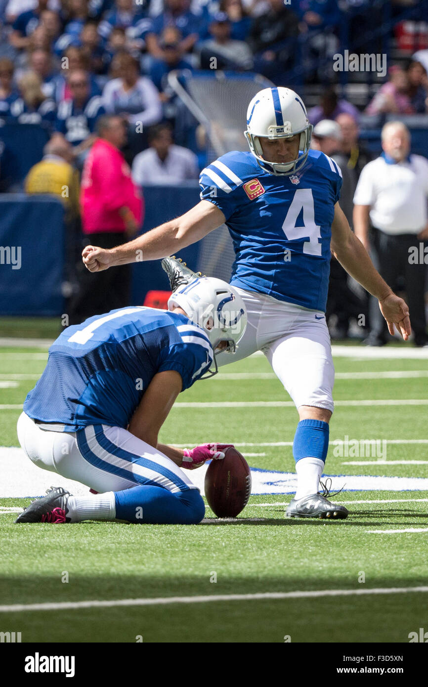 Overtime. 4th Oct, 2015. Indianapolis Colts kicker Adam Vinatieri (4 ...
