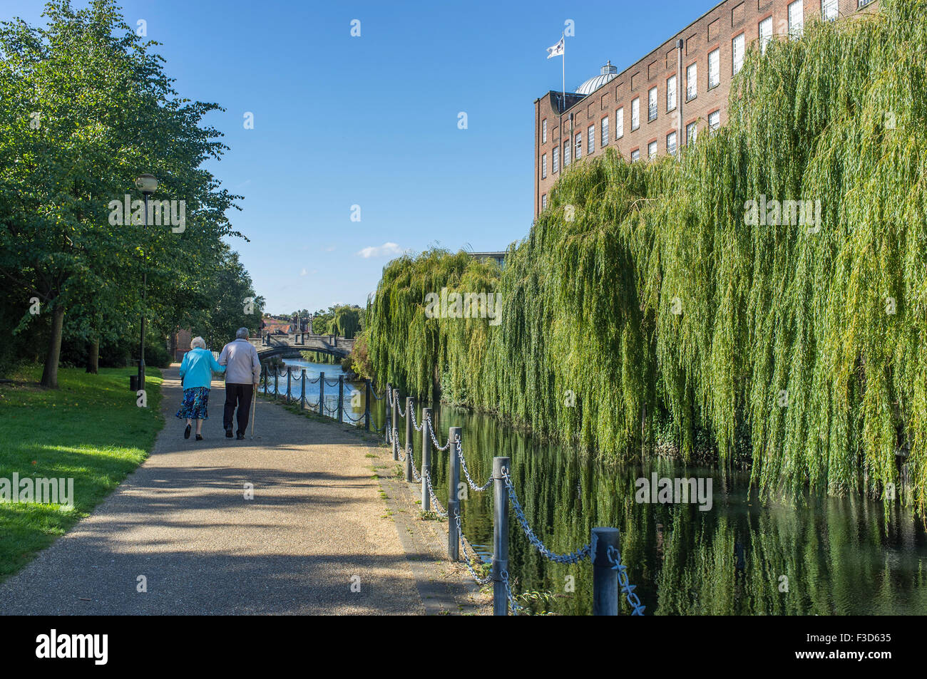 Elderly Couple Walking on Riverside Path beside St James Mill Norwich ...
