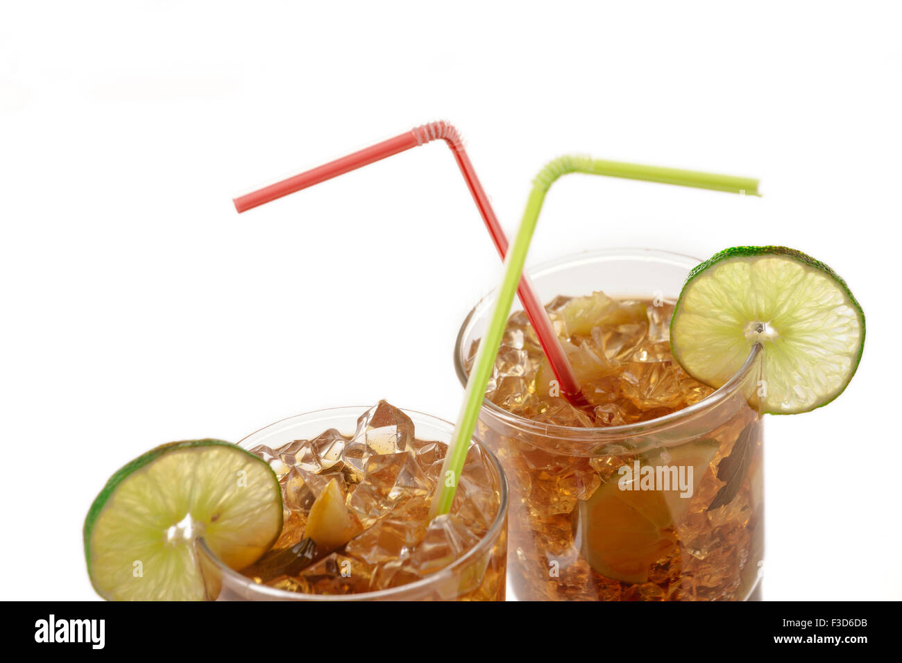 Fresh Fresh cocktail with cola drink and lime fruit on white background ...