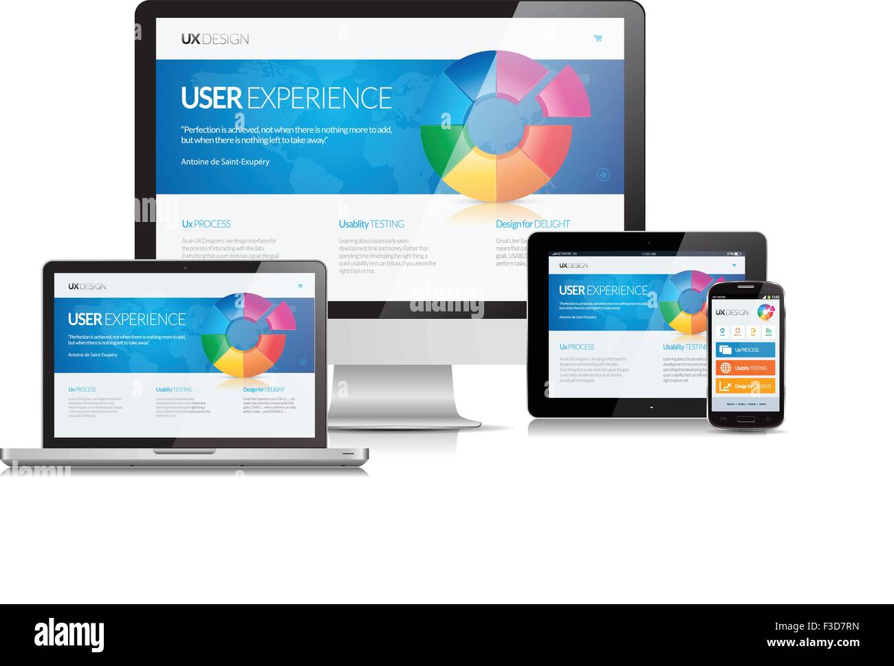 This image is a vector file representing a responsive design concept on various media devices ...