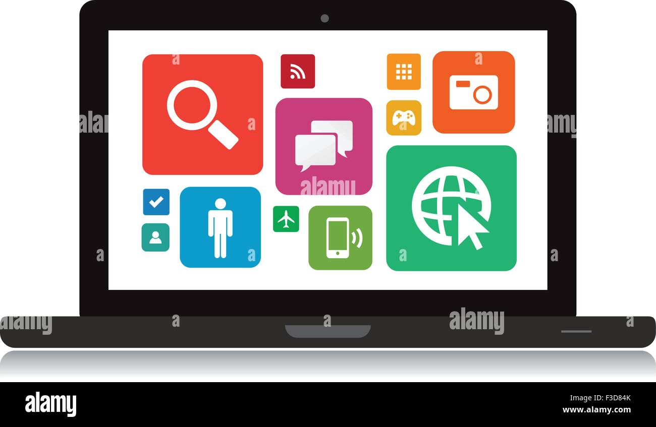 This image is a vector file representing a laptop with app icons Stock Vector Image & Art - Alamy