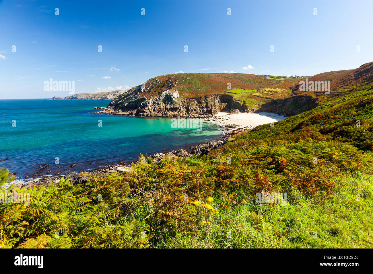 Overlooking the secluded beach at Portheras Cove near Pendeen in ...