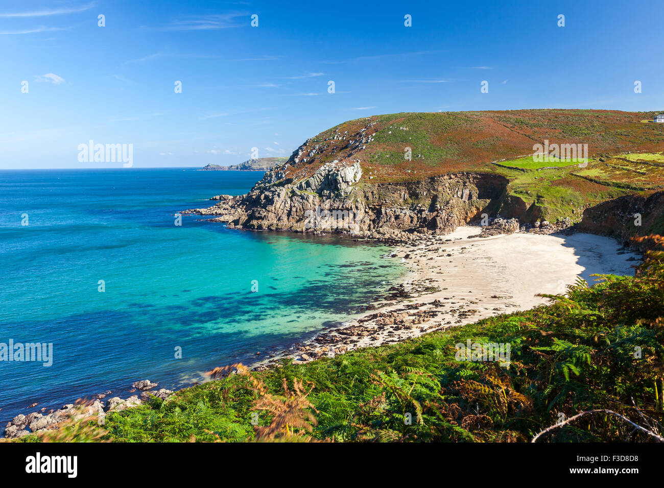 Overlooking the secluded beach at Portheras Cove near Pendeen in ...