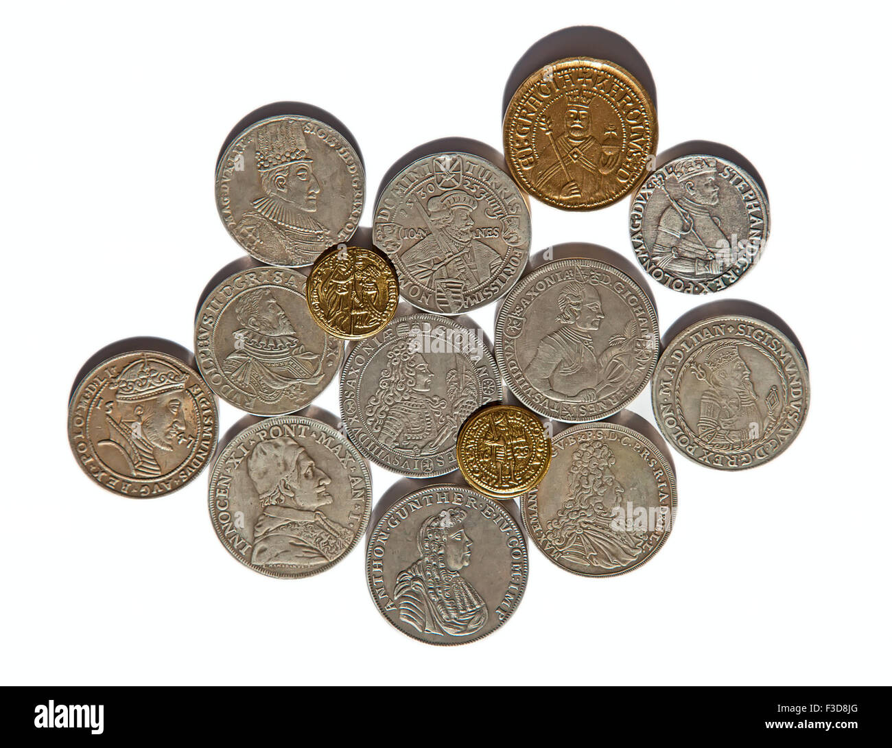 Collection of the medieval coins on the white background Stock Photo ...