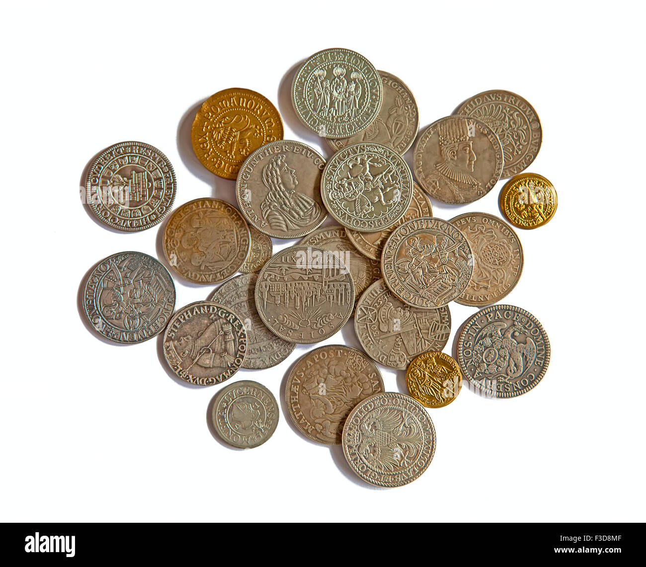 Collection of the medieval coins on the white background Stock Photo ...