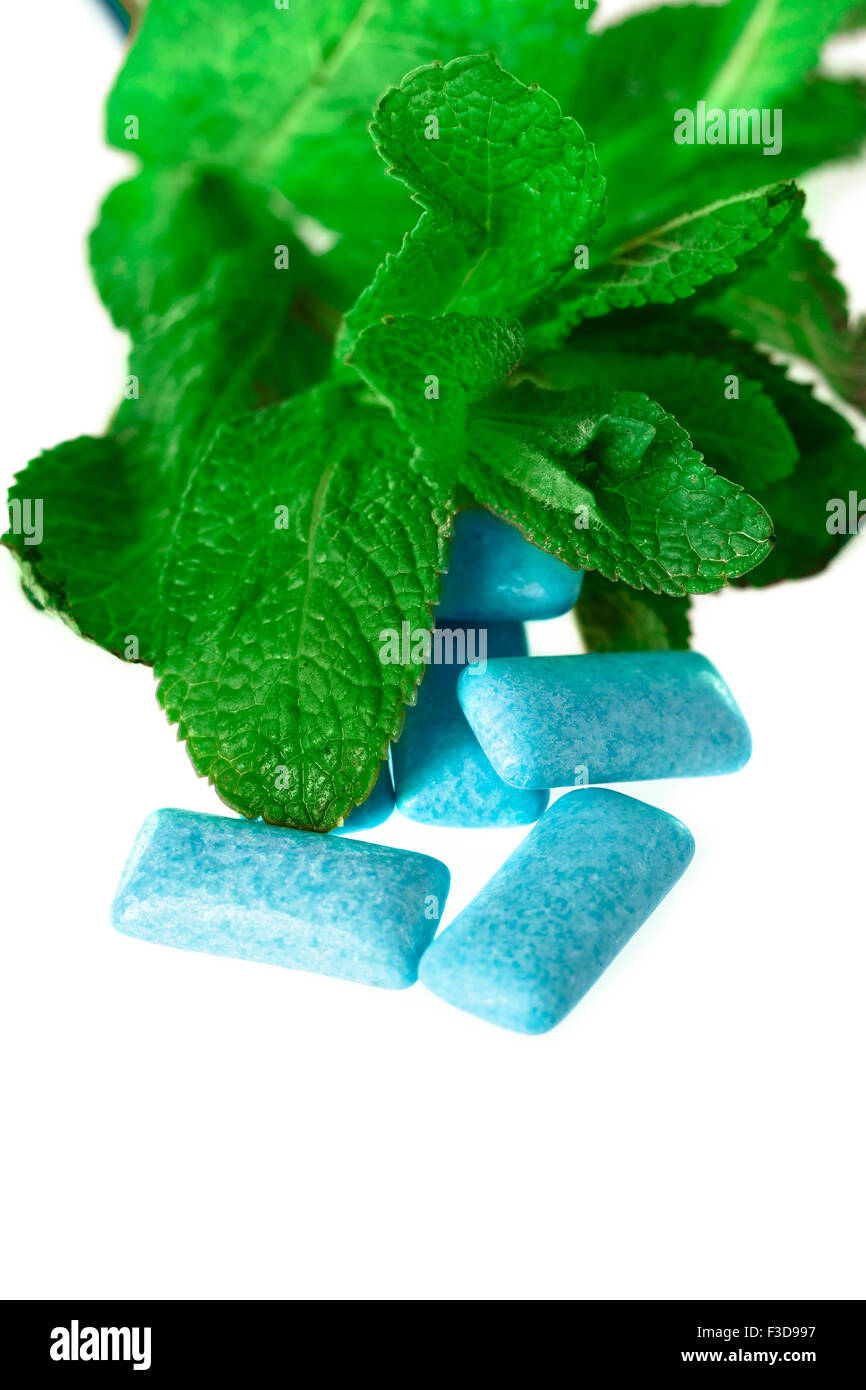 blue chewing gum on white - food and drink Stock Photo - Alamy