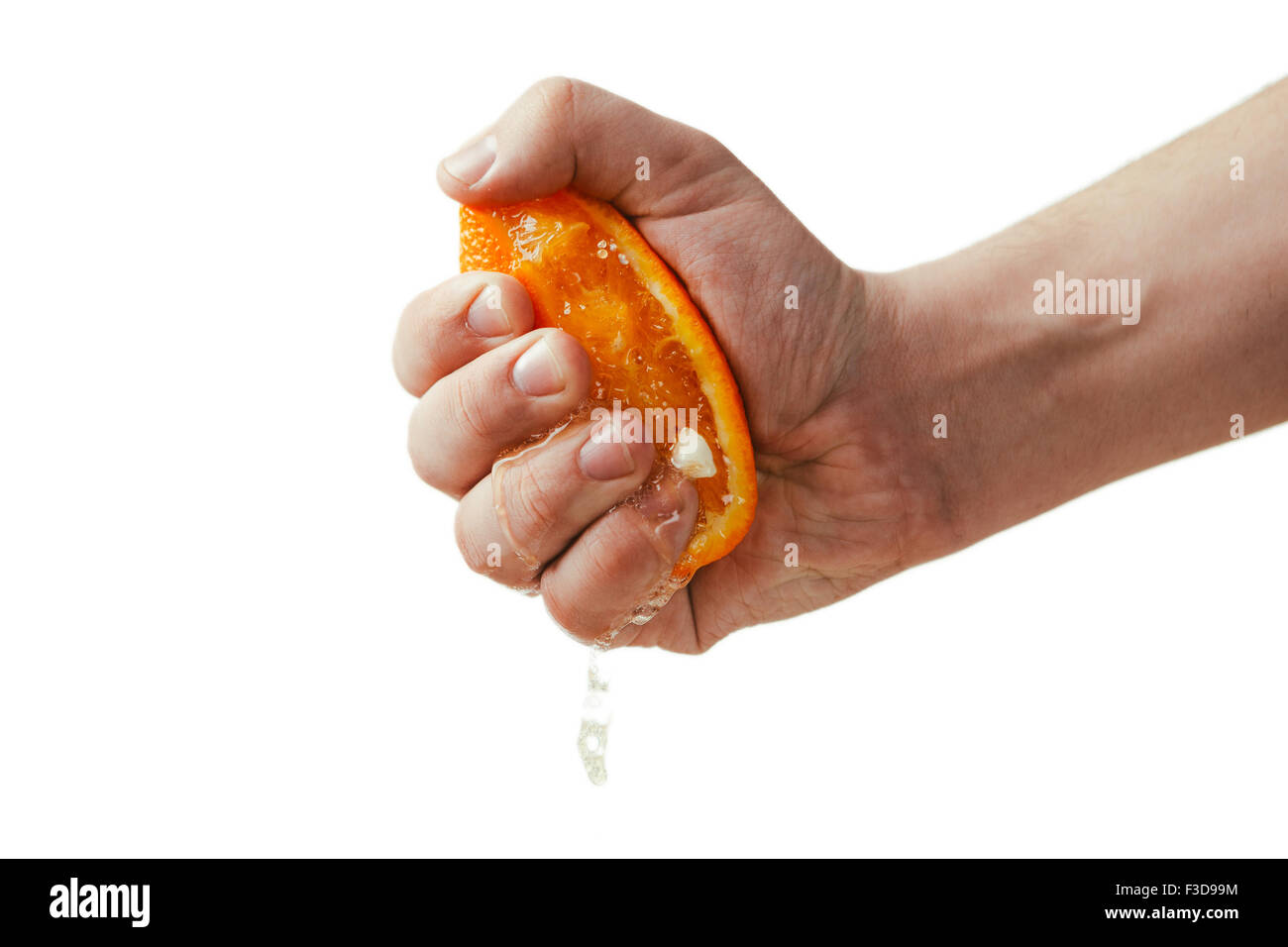 man dramatic squeezes orange. Concept squeezed a man is tired from work ...