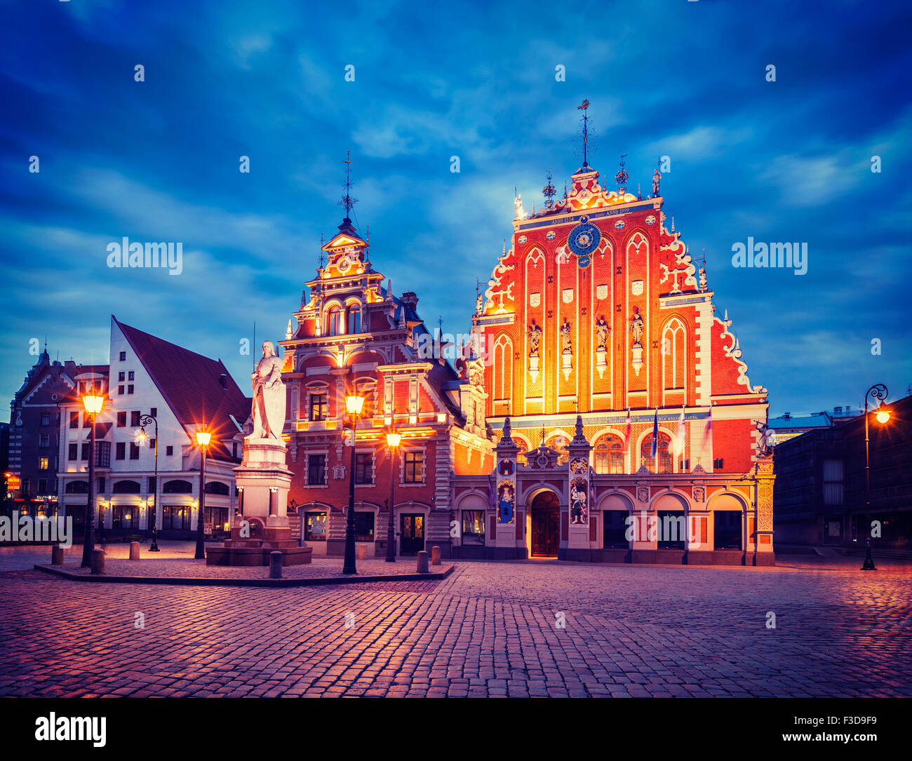 Riga Town Hall Square, House of the Blackheads and St. Peter's C Stock ...