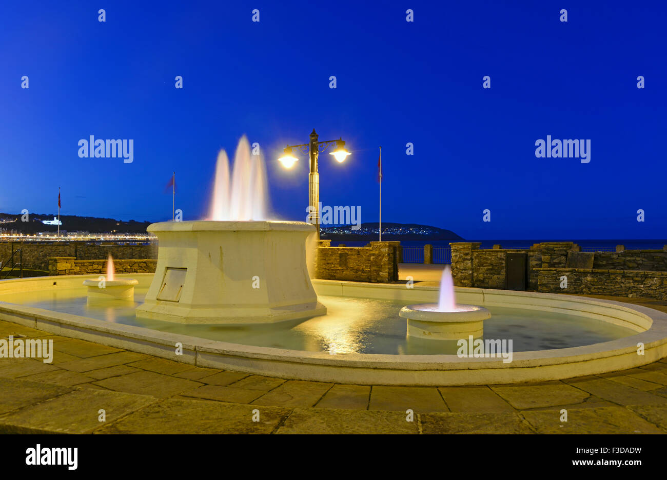 Floodlit fountain, the promenade Douglas IoM Stock Photo - Alamy