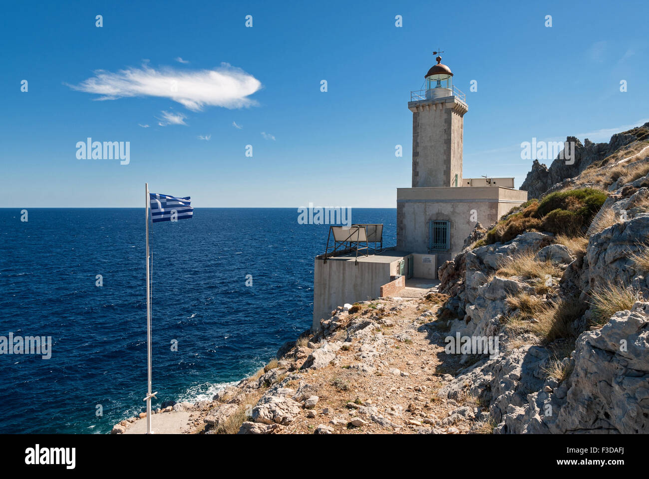 The historic lighthouse at Cape Maleas in Peloponnese, Greece Stock ...