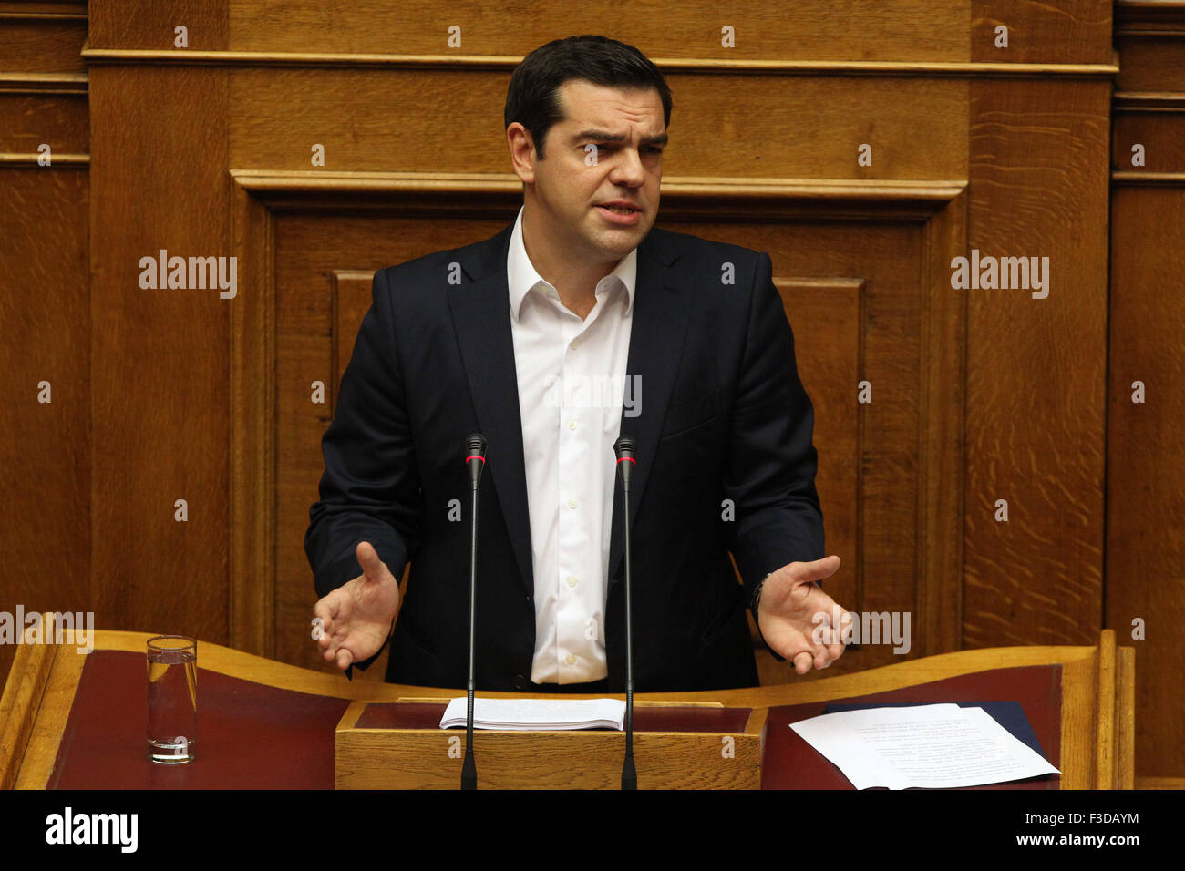Athens, Greece. 5th Oct, 2015. Greek Prime Minister Alexis Tsipras ...