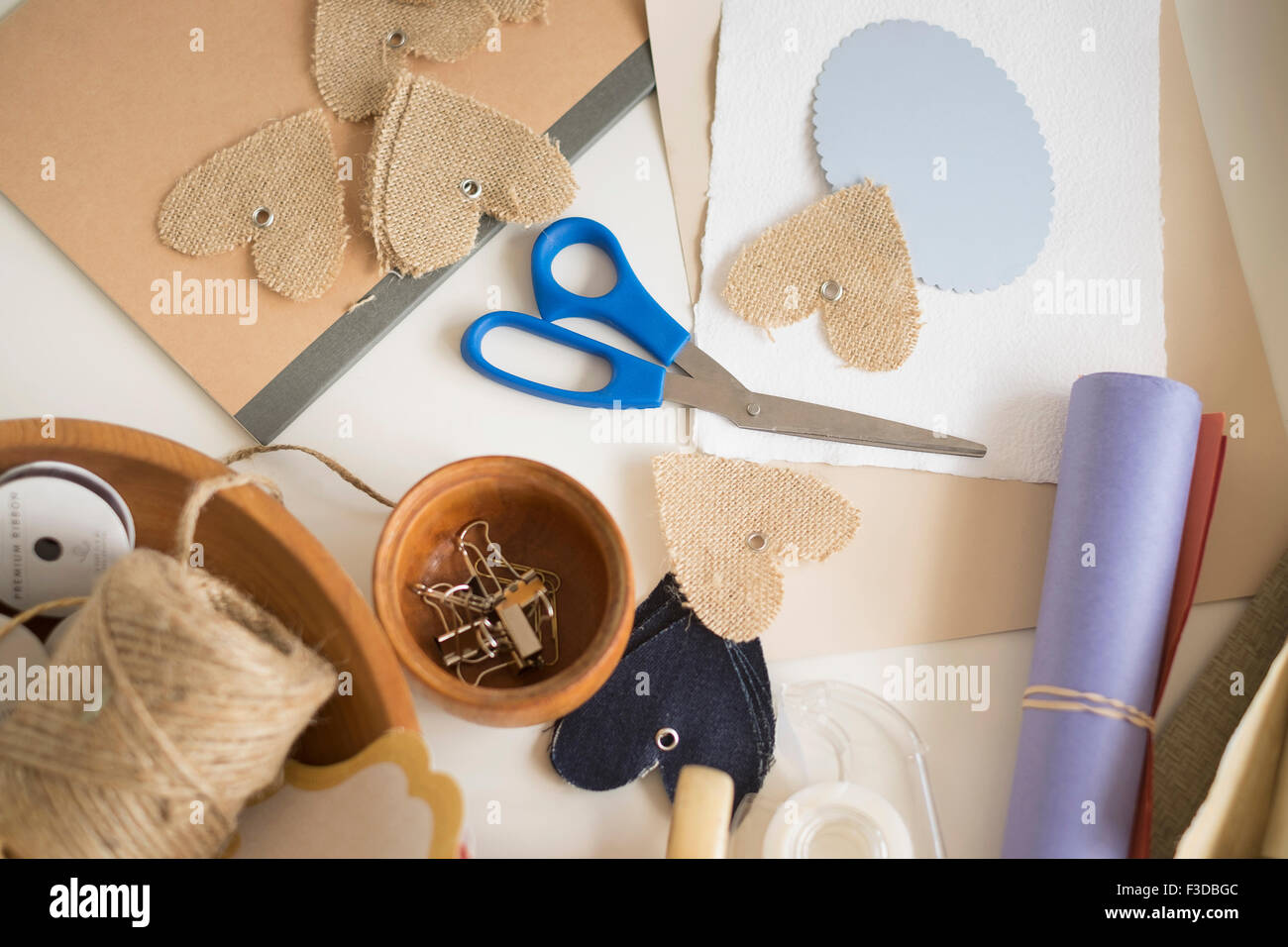 Crafts equipment on table Stock Photo - Alamy